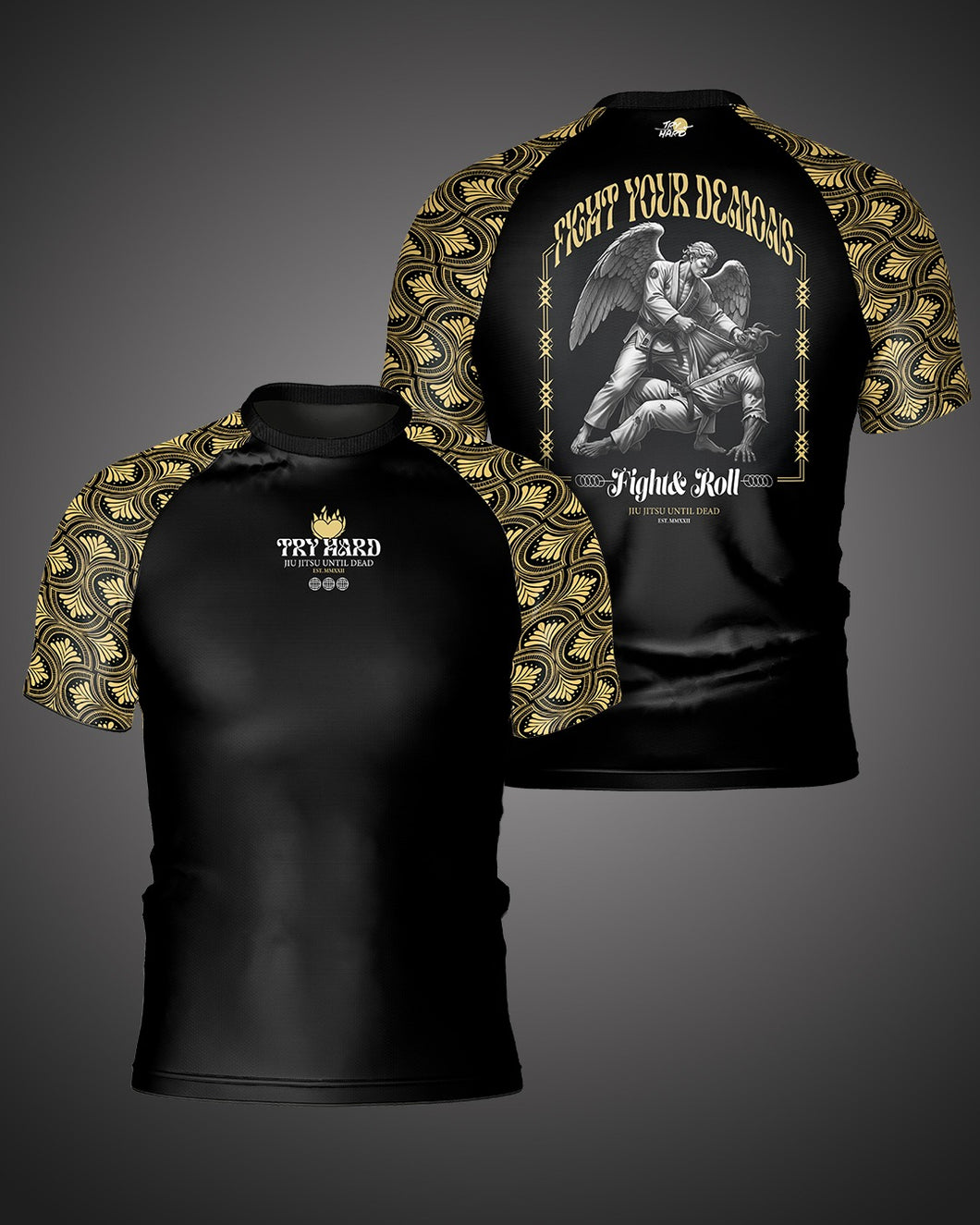 V2 Rashguard Try Hard Angel Devil – StockBJJ